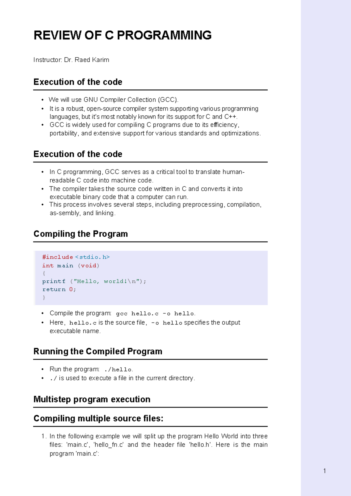 C Programming Review: GCC Execution & Style Guide (CS101) - Studocu