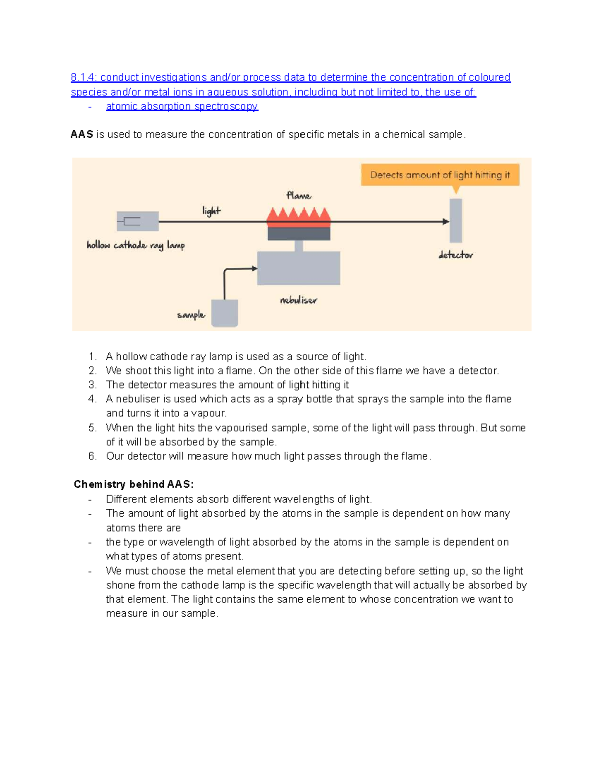 AAS Notes: Investigating Metal Ion Concentrations in Solutions - Studocu