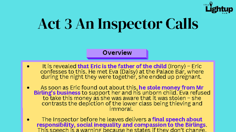 AIC-ACT3- Summary - .... - Act 3 An Inspector Calls Overview It is ...