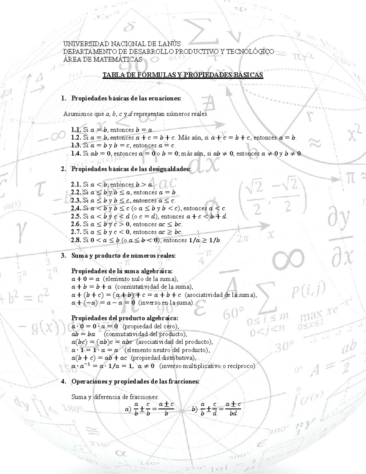 Guía de Fórmulas Básicas - Matemáticas I y II (Mate I y II) - Studocu