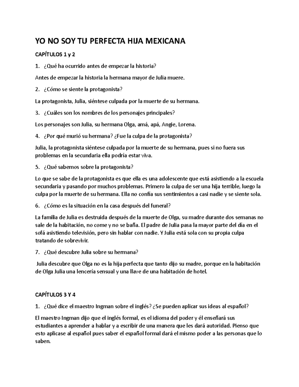 NO SOY TU Perfecta HIJA Mexicana- Preguntas DE LOS CAPÍ Tulos - YO NO ...