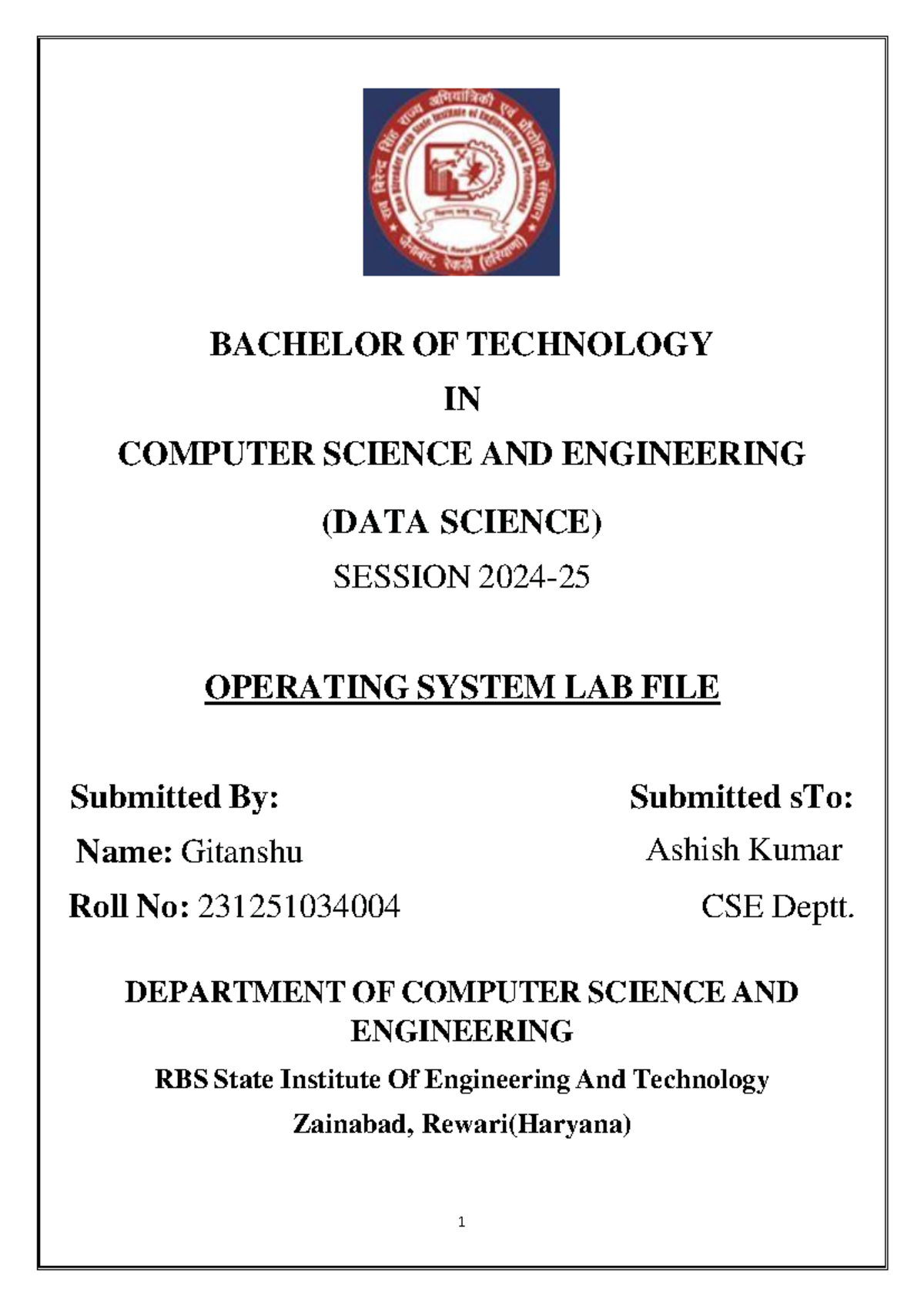 CSE 231251034004: Operating System Lab File - Shell Scripting ...
