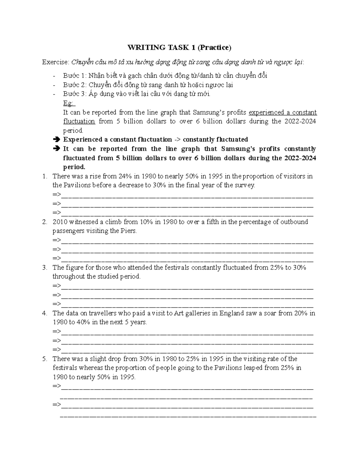 WRITING TASK 1 (Practice) - Rewrite Sentences Exercise - Studocu
