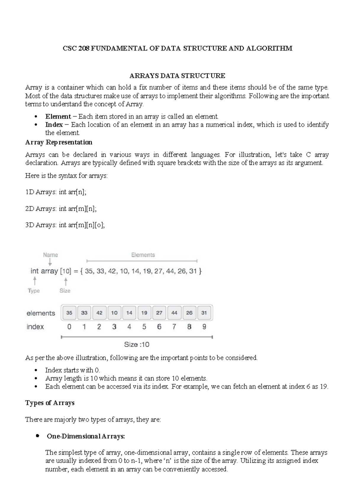 CSC 208 Data Structures: Arrays, Linked Lists, Stacks & Queues Guide - Studocu