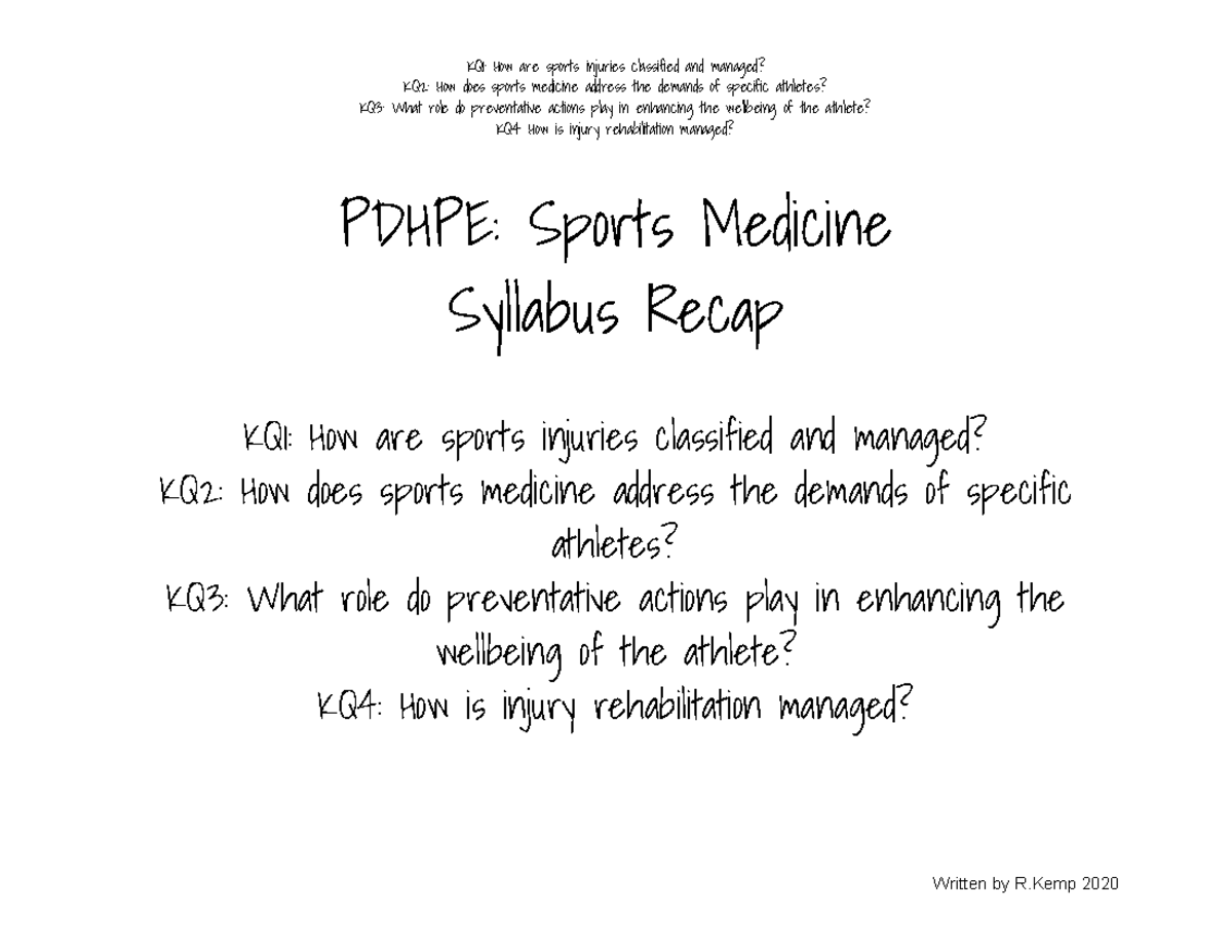 PDHPE Sports Medicine: Injury Management and Athlete Wellbeing Insights ...