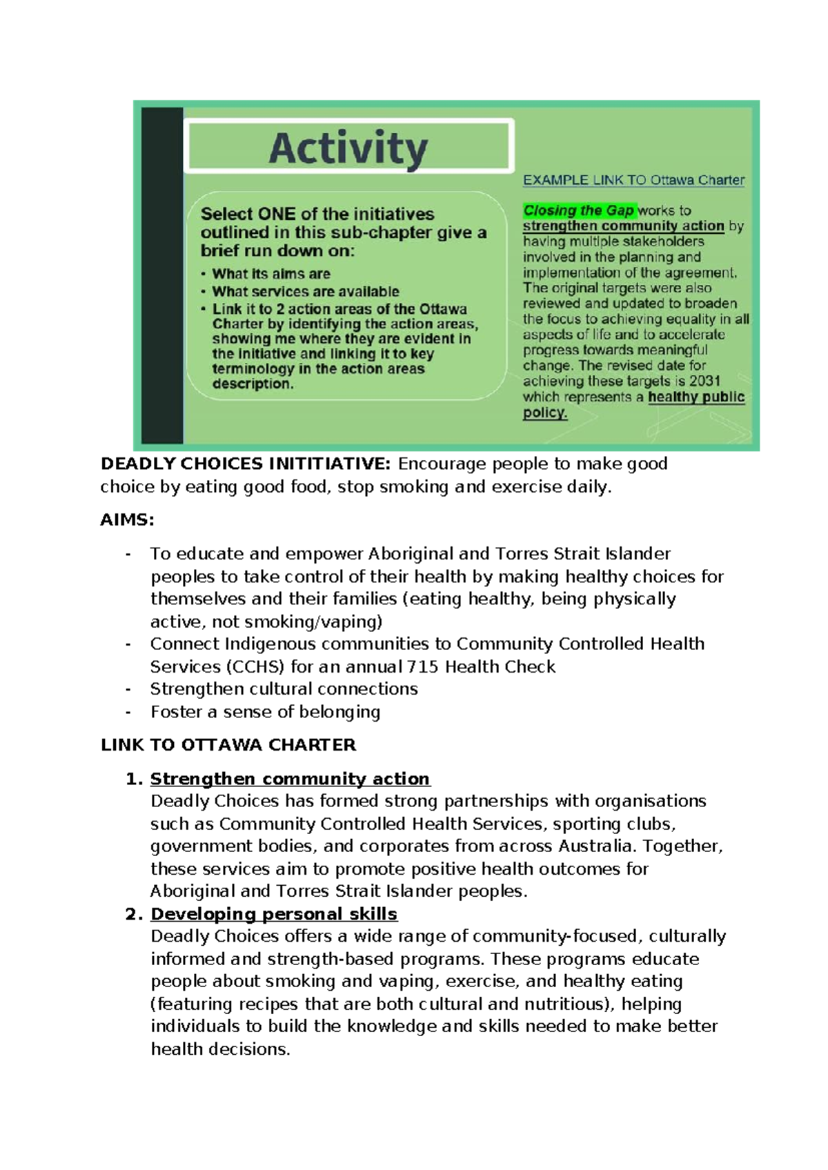 HHD Homework: Deadly Choices Initiative for Health Empowerment - Studocu