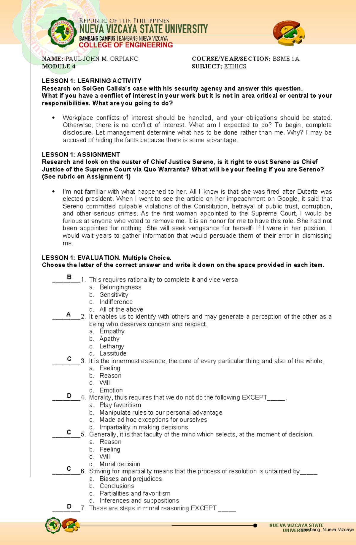 Ethics Module 4 - Lecture Notes on Conflicts of Interest and Decision ...