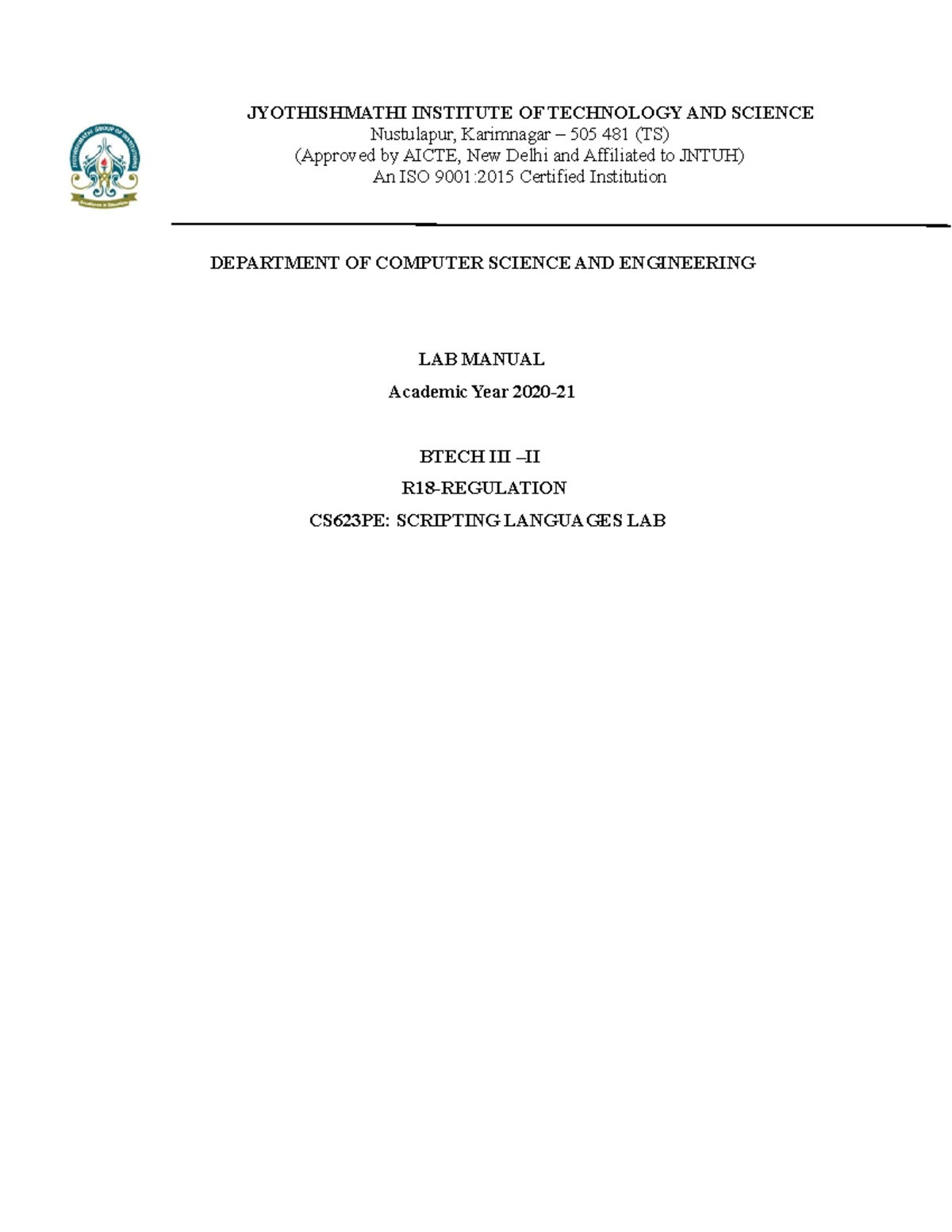 Scripting Language Lab Manual Upadated Jyothishmathi Institute Of
