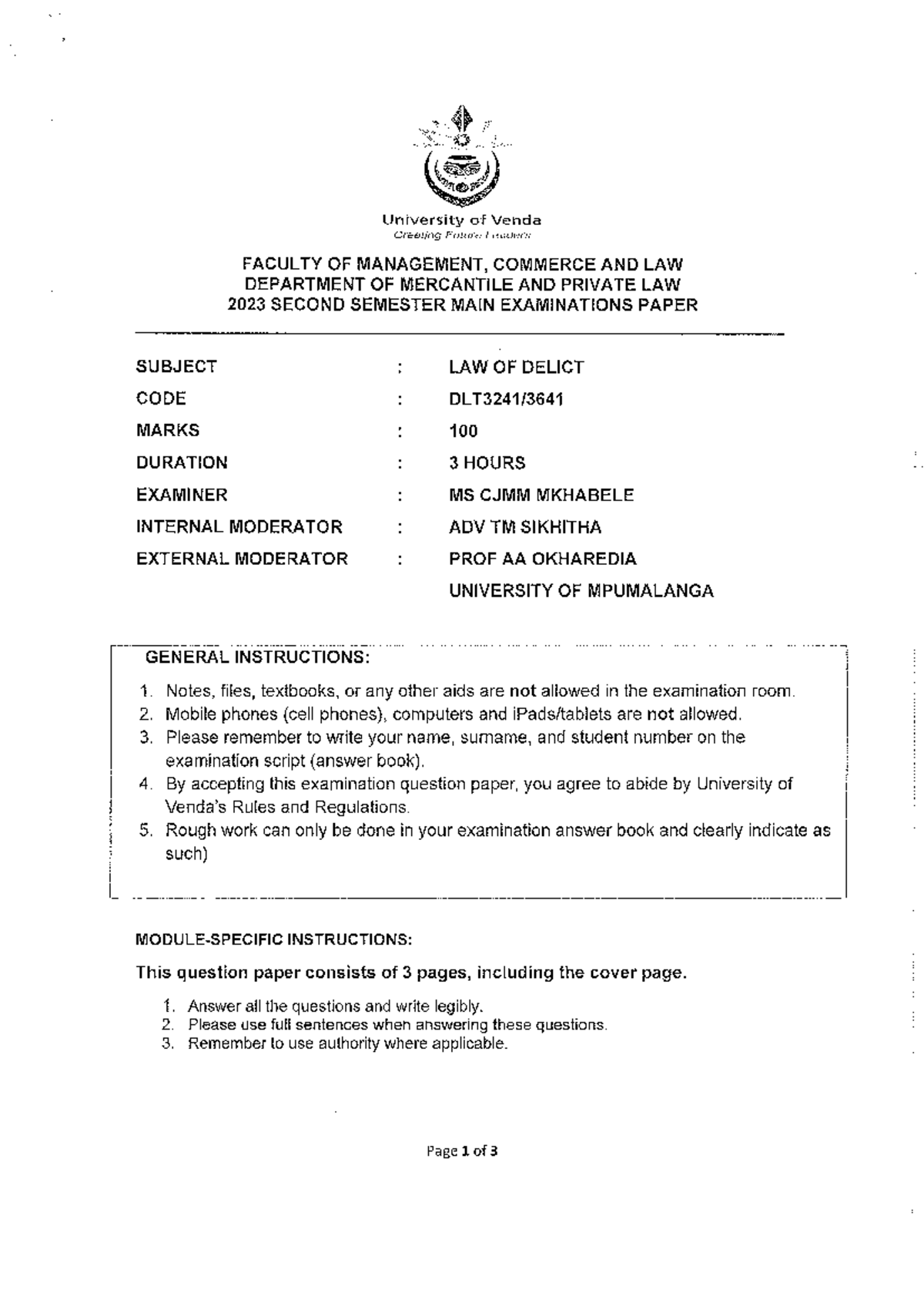 Dlt3 - Practice - University of Venda Creating Future Leaders FACULTY ...