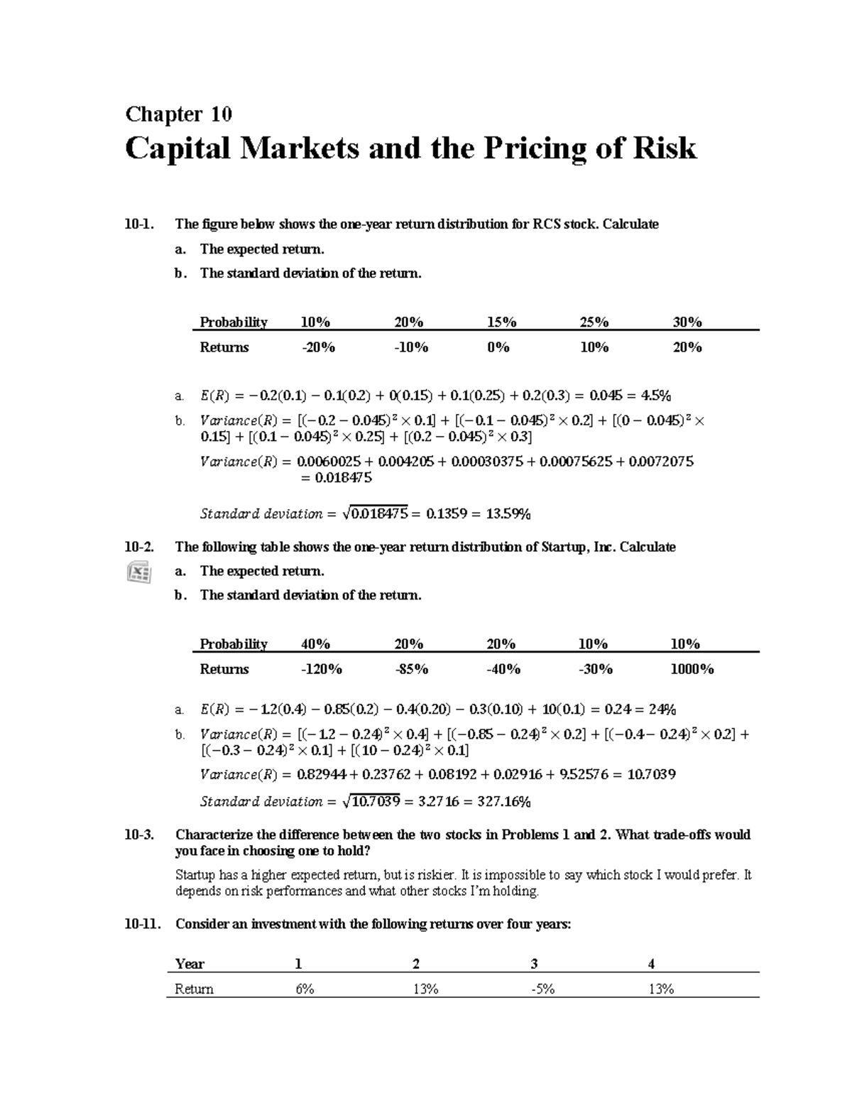 Chapter 10: Capital Markets & Risk Pricing Q&A - Studocu