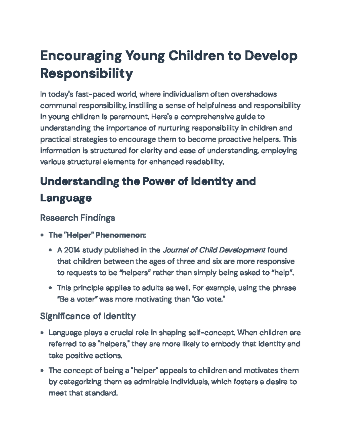 Nurturing Responsibility in Young Children: Strategies for Parents ...