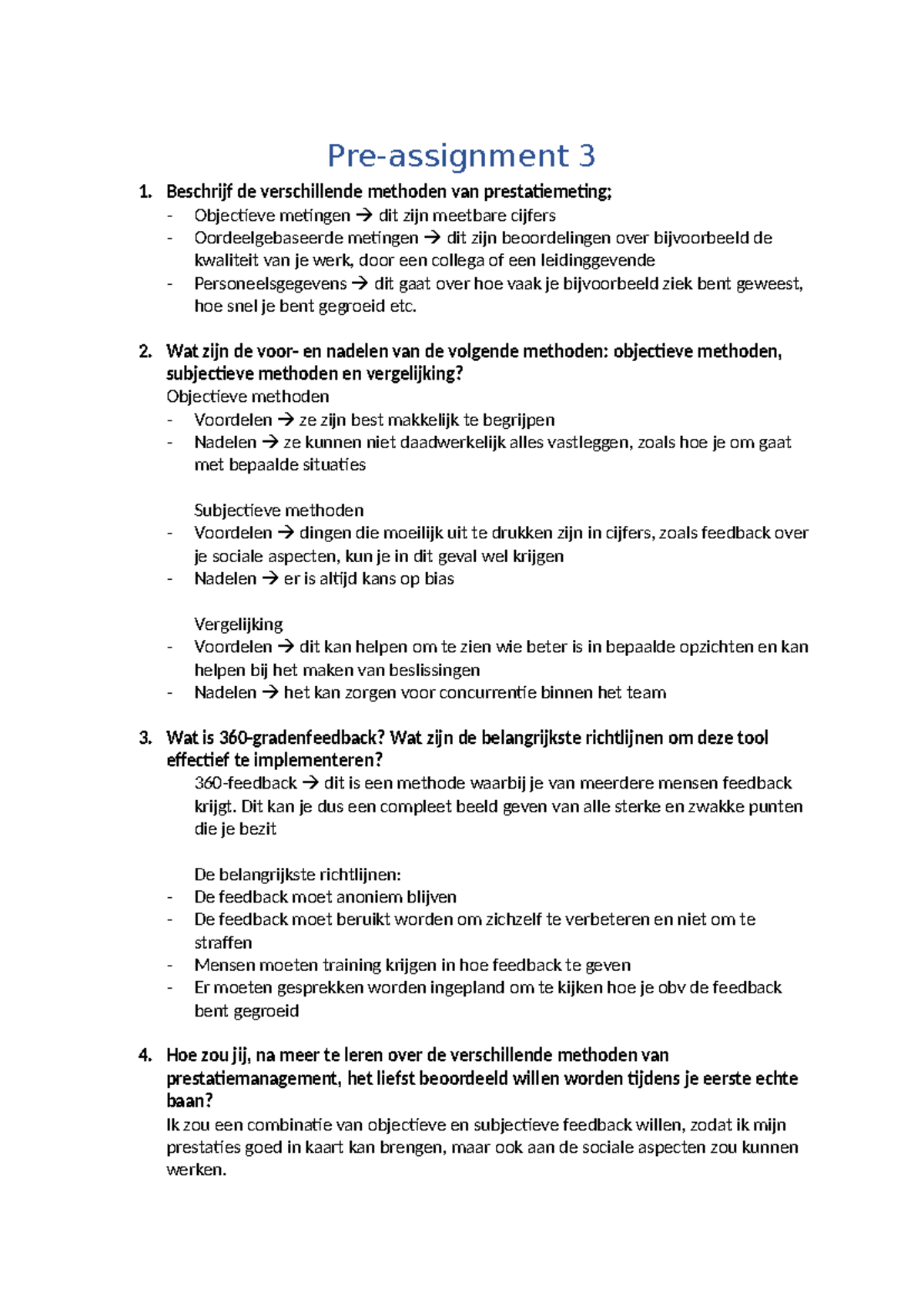 Pre-assignment 3 - Methoden van Prestatiemeting en Feedback - Studeersnel