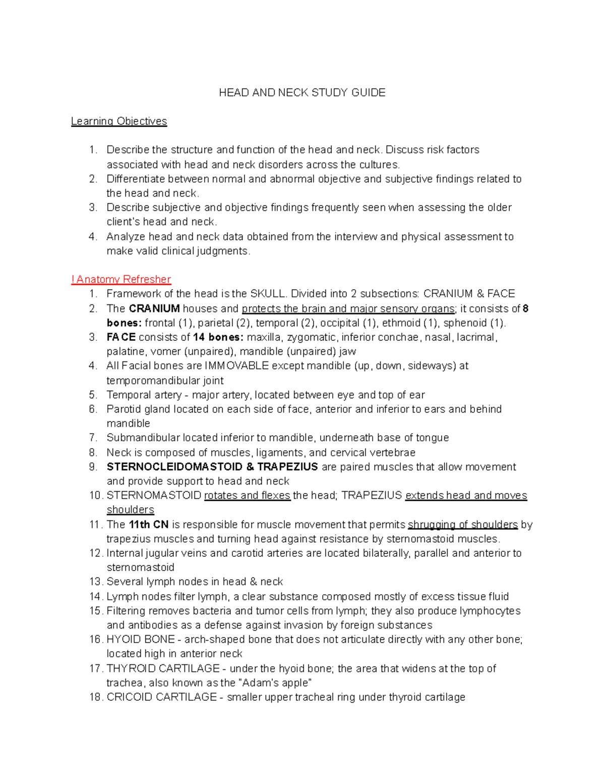 Head and neck assessment - HEAD AND NECK STUDY GUIDE Learning ...
