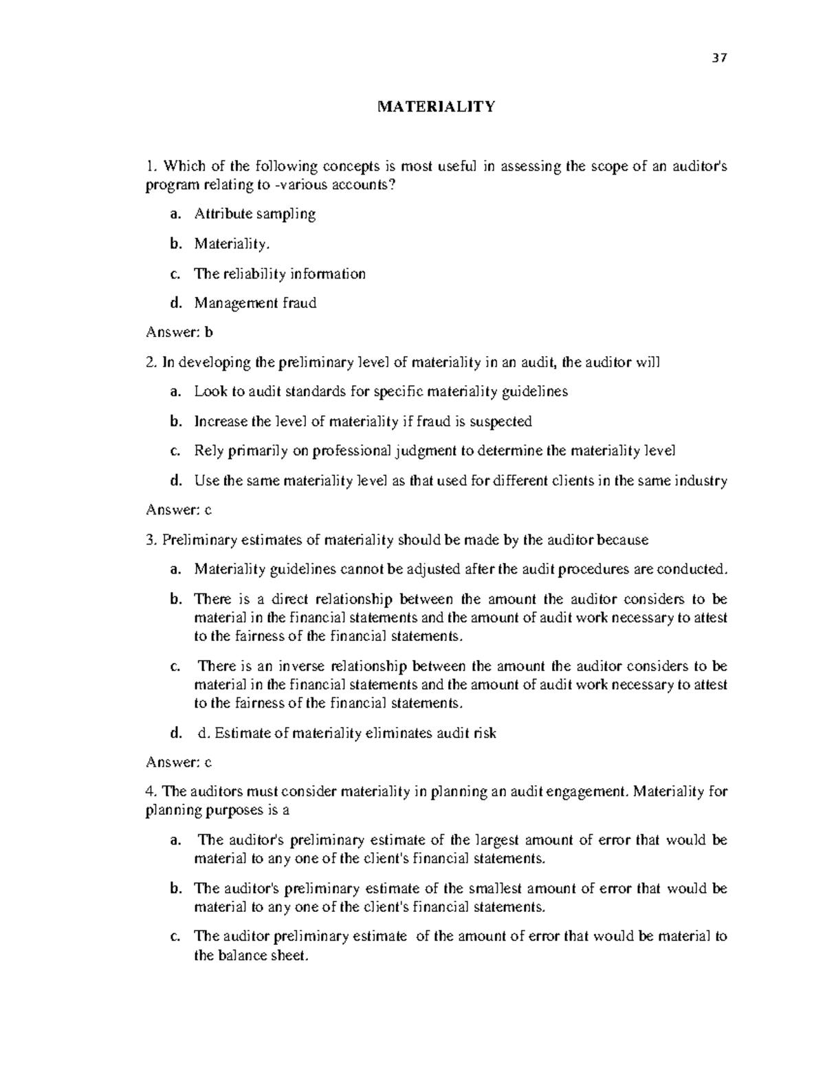 370561608 Audit Theory Materiality and Risk Assessment Notes - Studocu