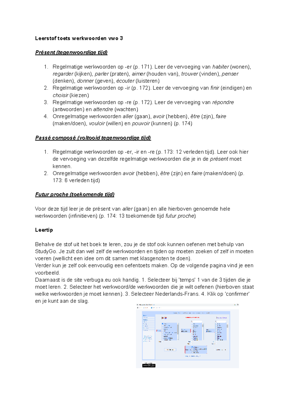 Leerstof Toets Werkwoorden VWO 3: Présent, Passé Composé & Futur Proche ...