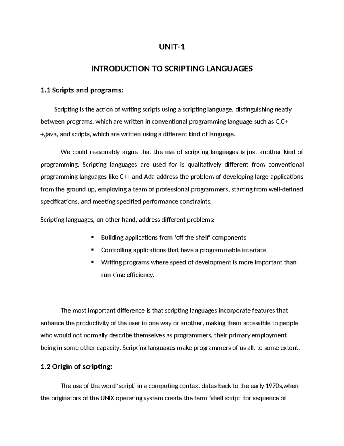 SL 3UNIT - Introduction to Scripting Languages and Their Applications - Studocu