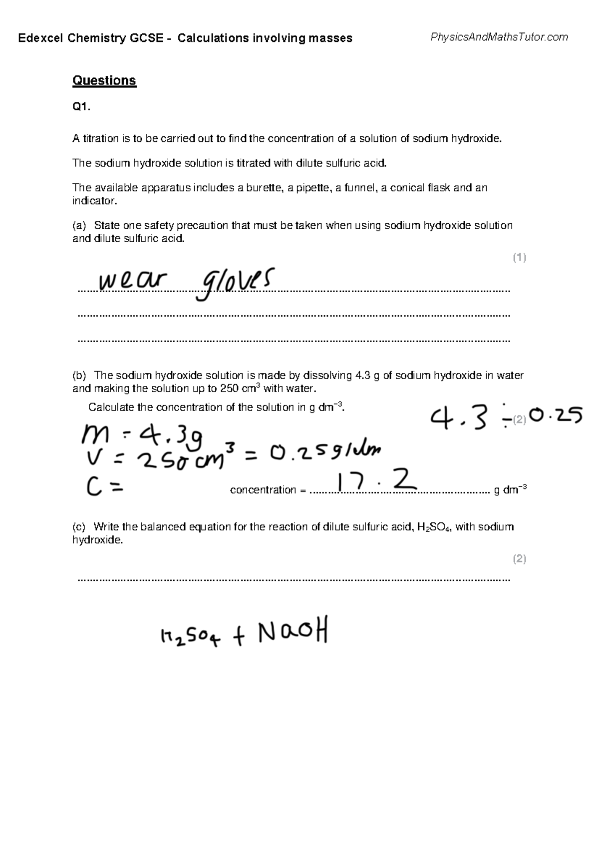 Edexcel Chemistry GCSE: Calculations Involving Masses - Study Guide ...