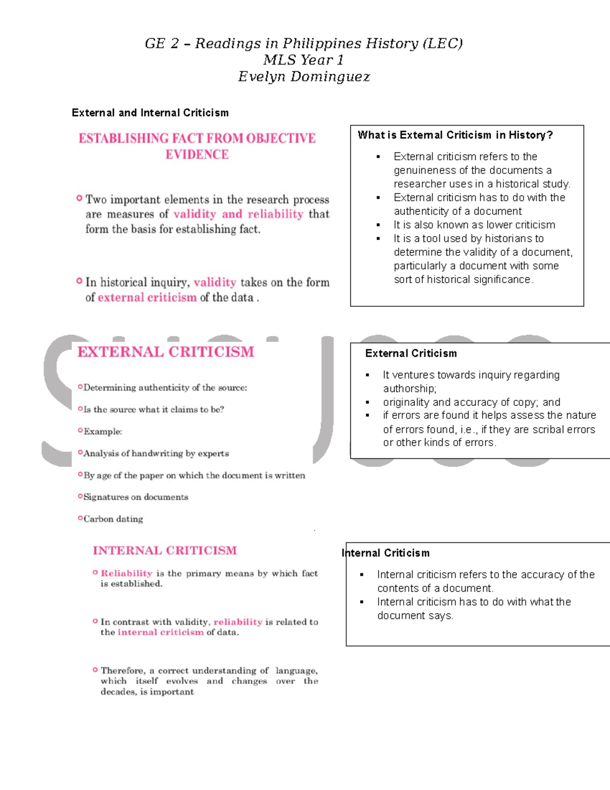 GE 2 LEC: Understanding External and Internal Criticism in History ...