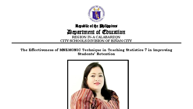 The Effectiveness of Mnemonic Techniques in Teaching Statistics 7 - Studocu