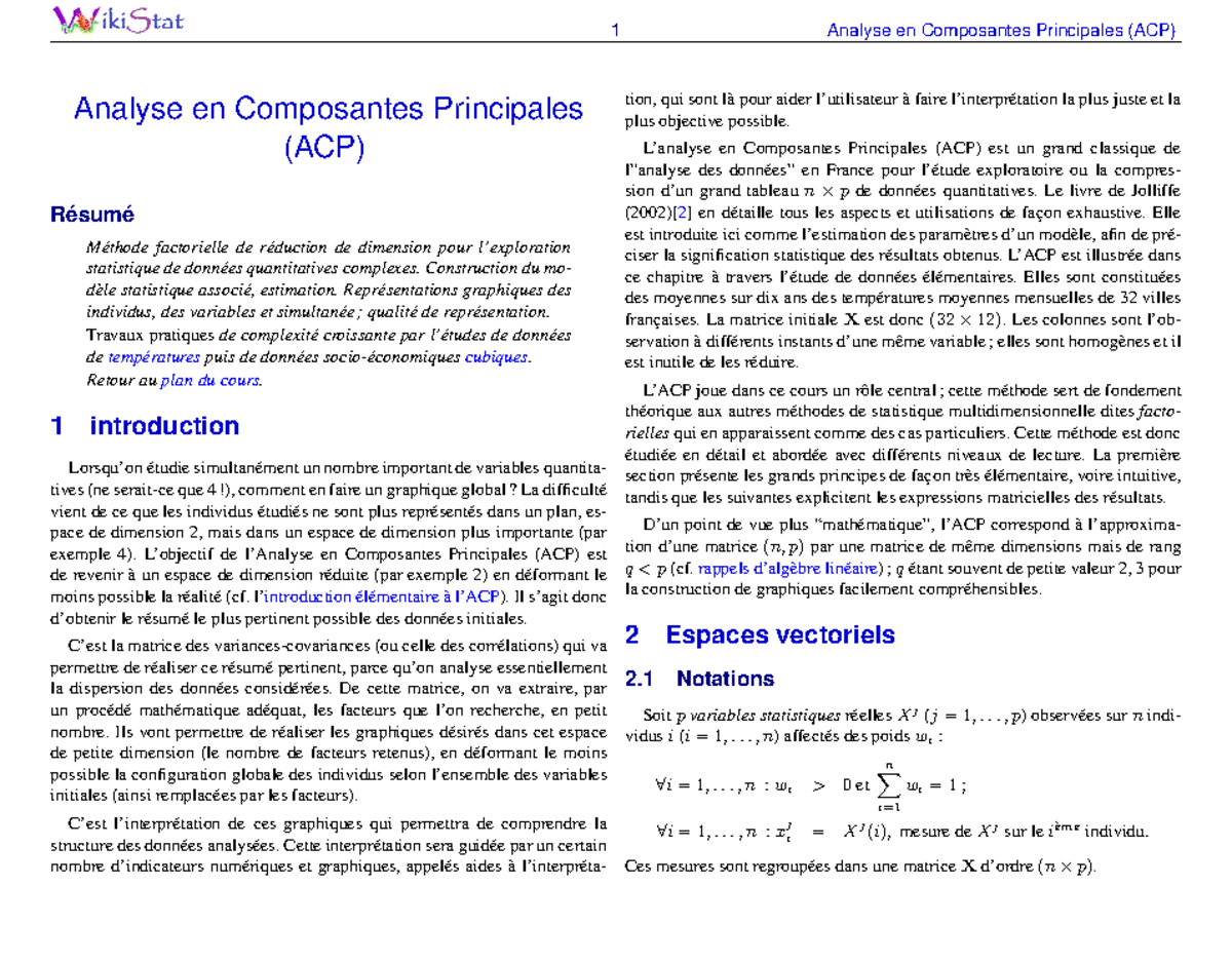 Acp - Notes de cours 1 - Analyse en Composantes Principales (ACP ...