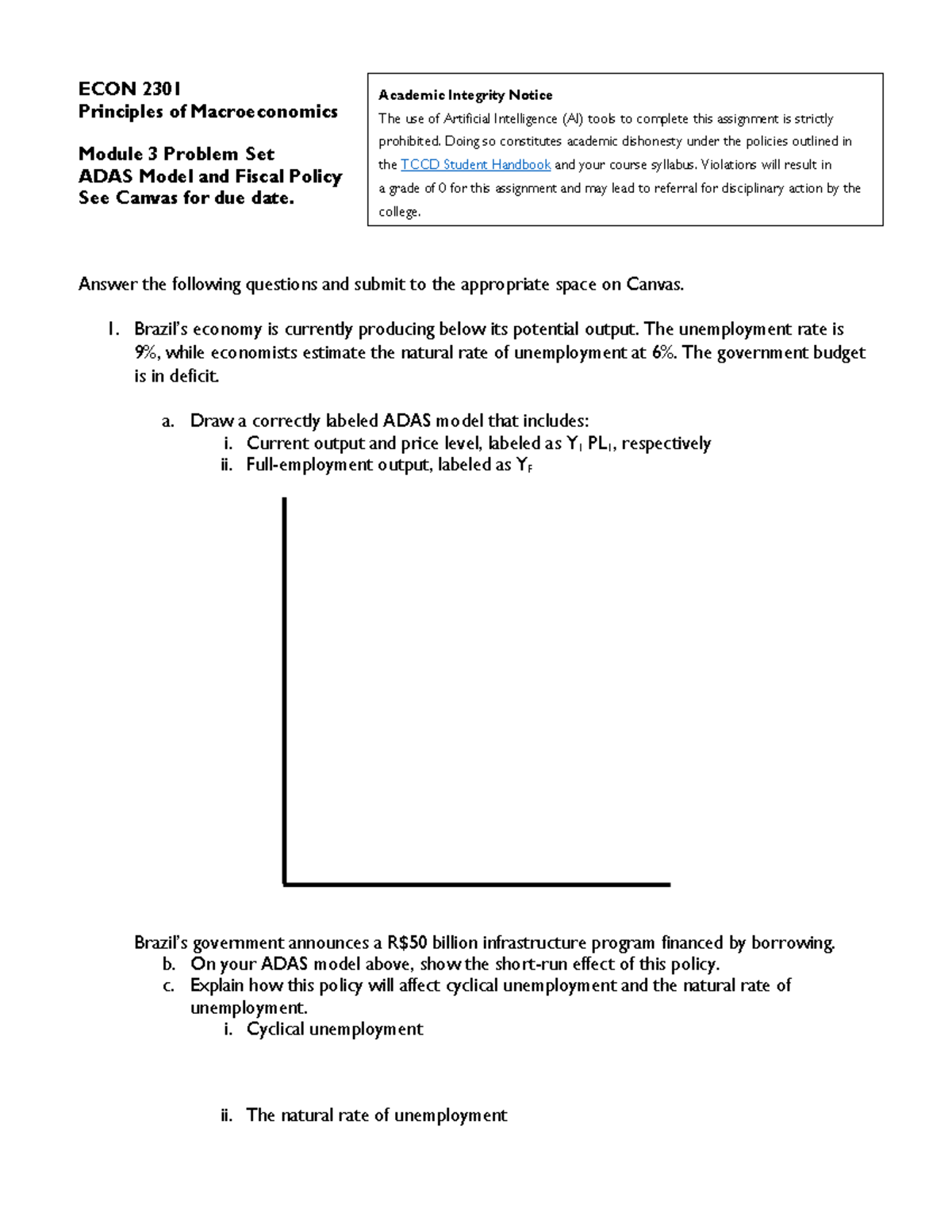 ECON 2301 - Module 3 Problem Set: ADAS Model & Fiscal Policy - Studocu