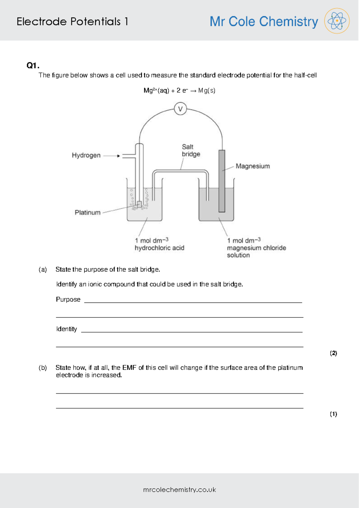 Electrode Potentials Q1: Comprehensive Question Pack - Studocu