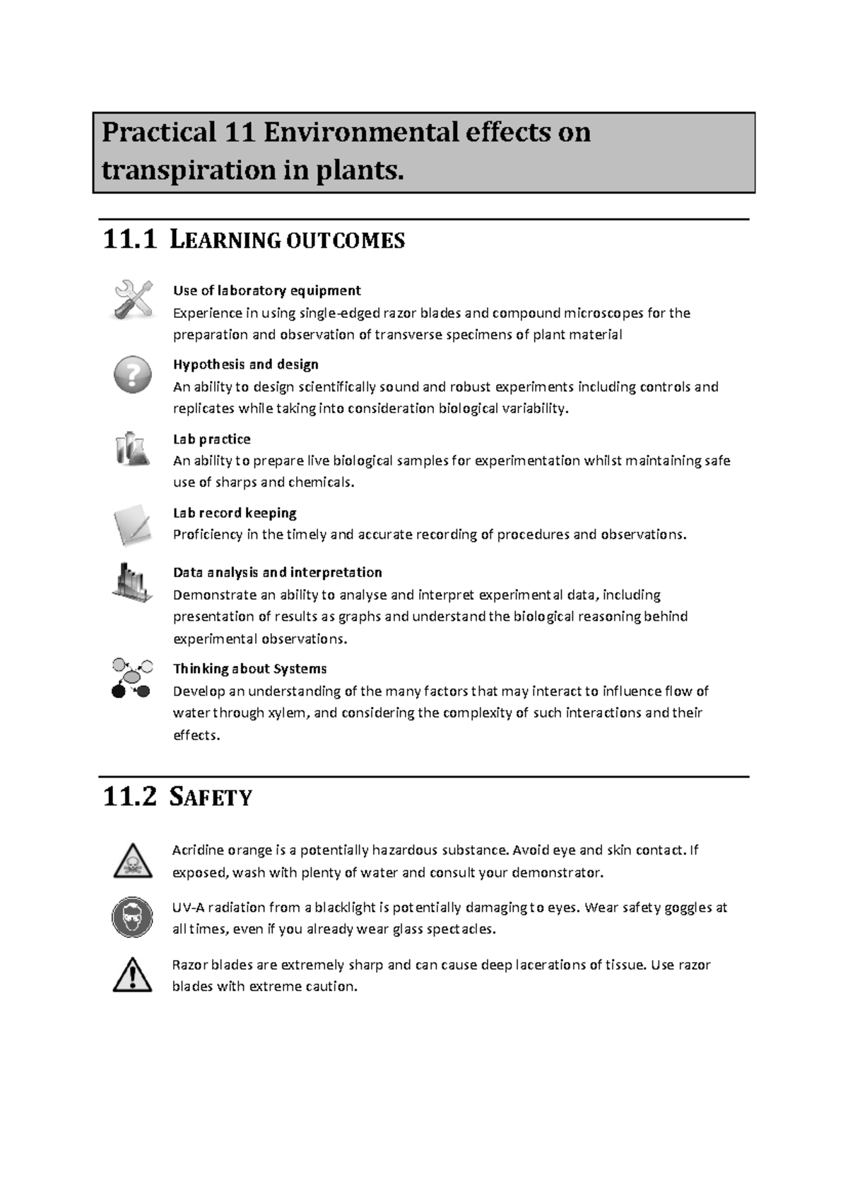 BIOL1006 Transpiration Prac 2023 - Practical 11 Environmental effects ...