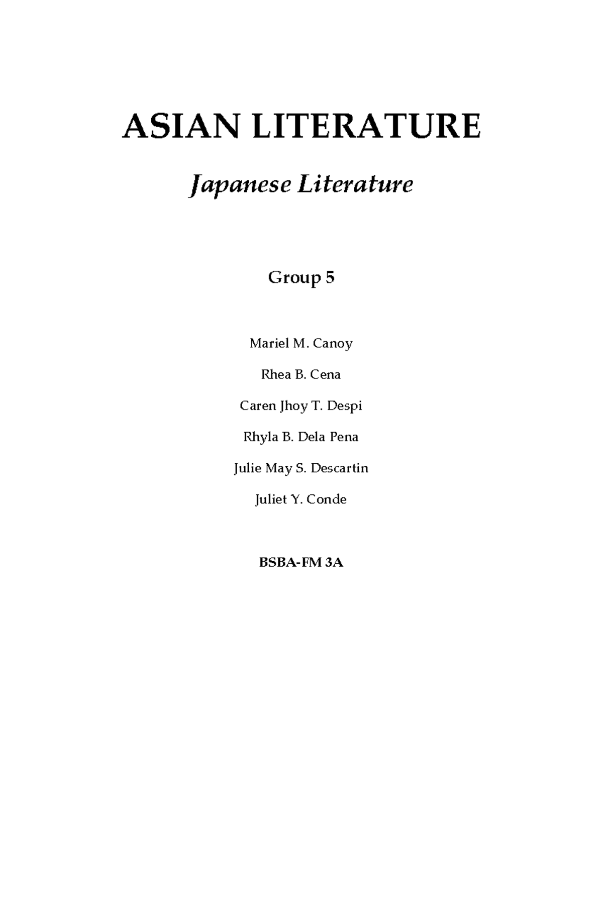 Japanese Literature Overview - Group 5 - BSBA-FM 3A Handout - Studocu