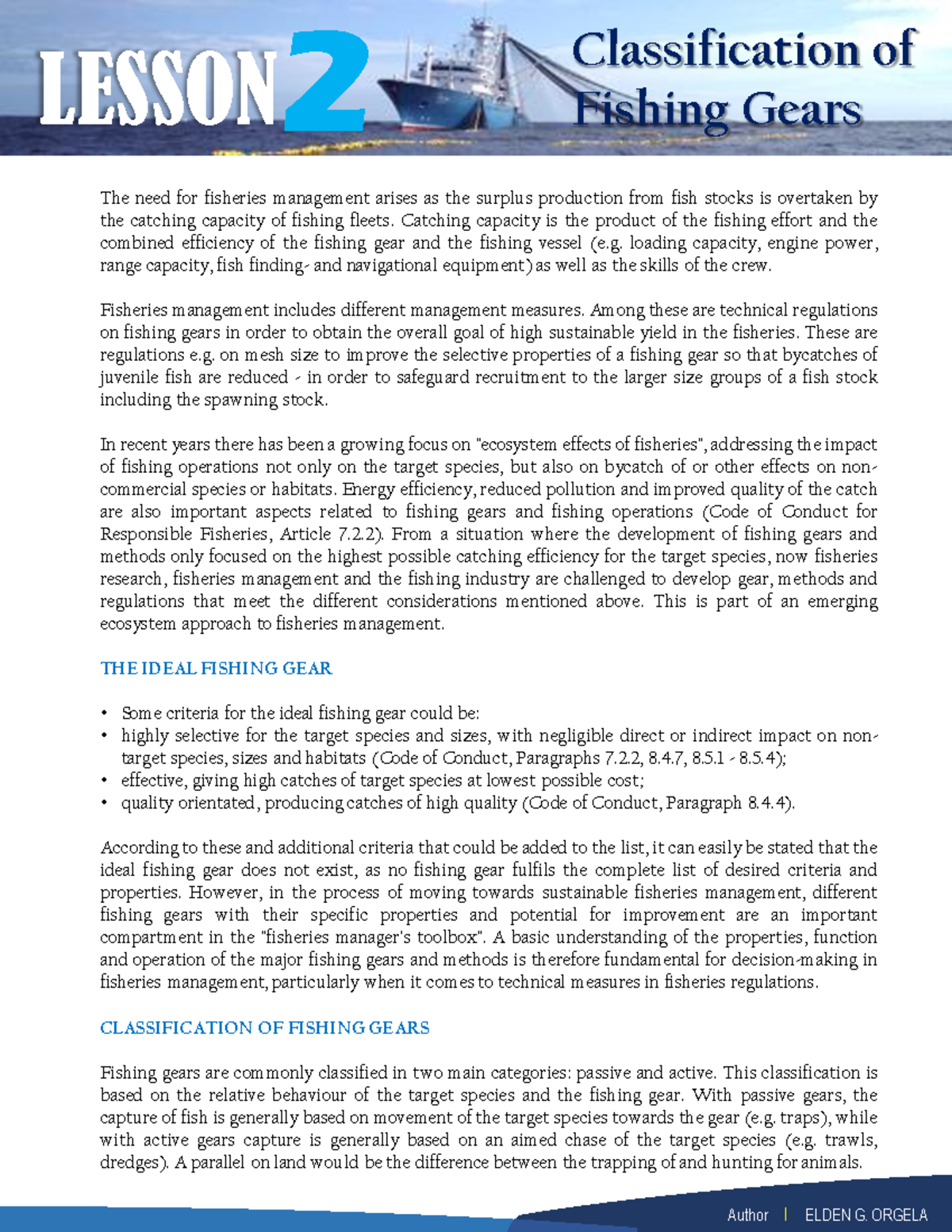 CF Module 2.1 Fishing Methods and Gear Classifications - Lesson 2 - Studocu
