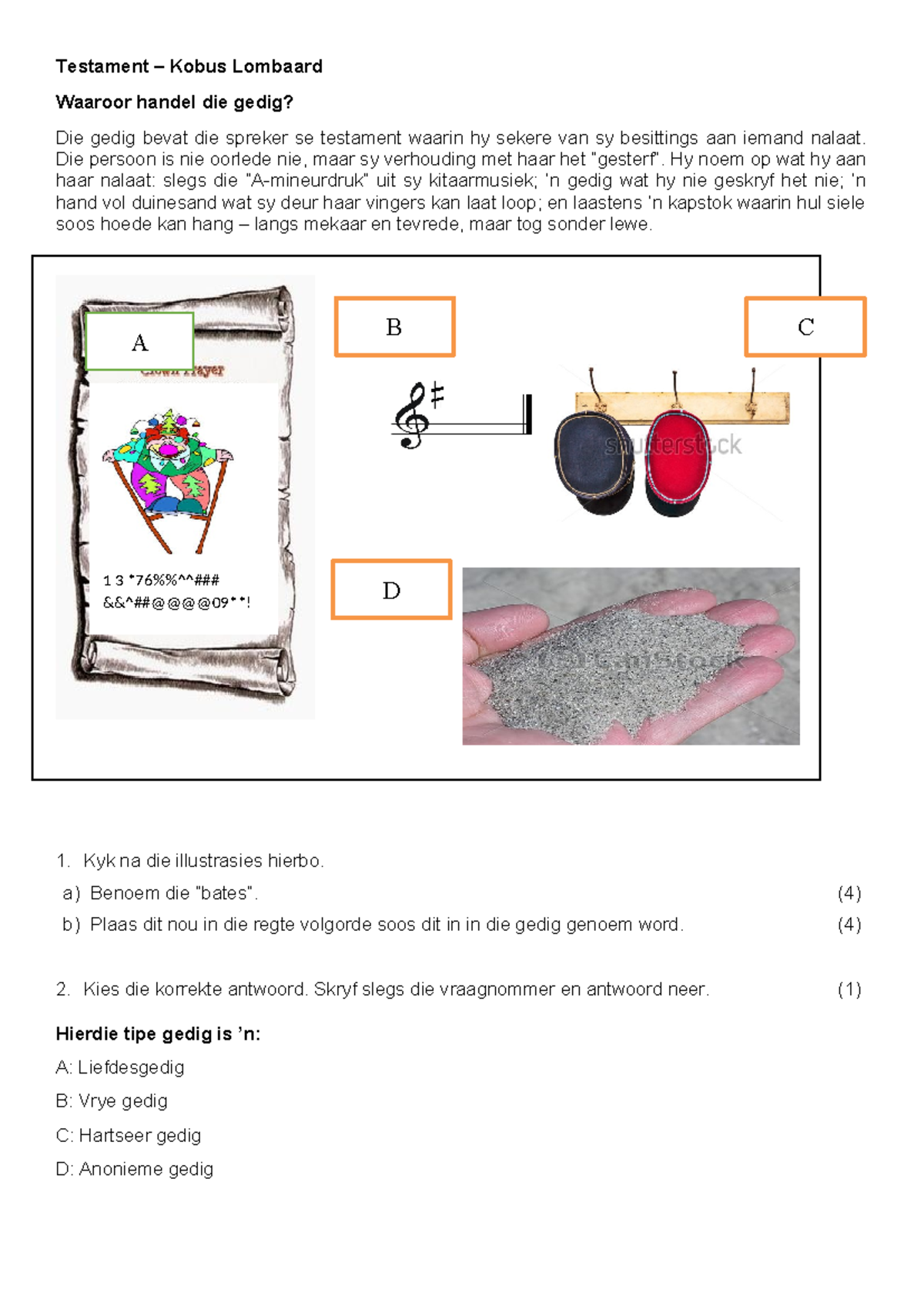 Testament - Vrae en Antwoorde oor die Gedig van Kobus Lombaard - Studocu