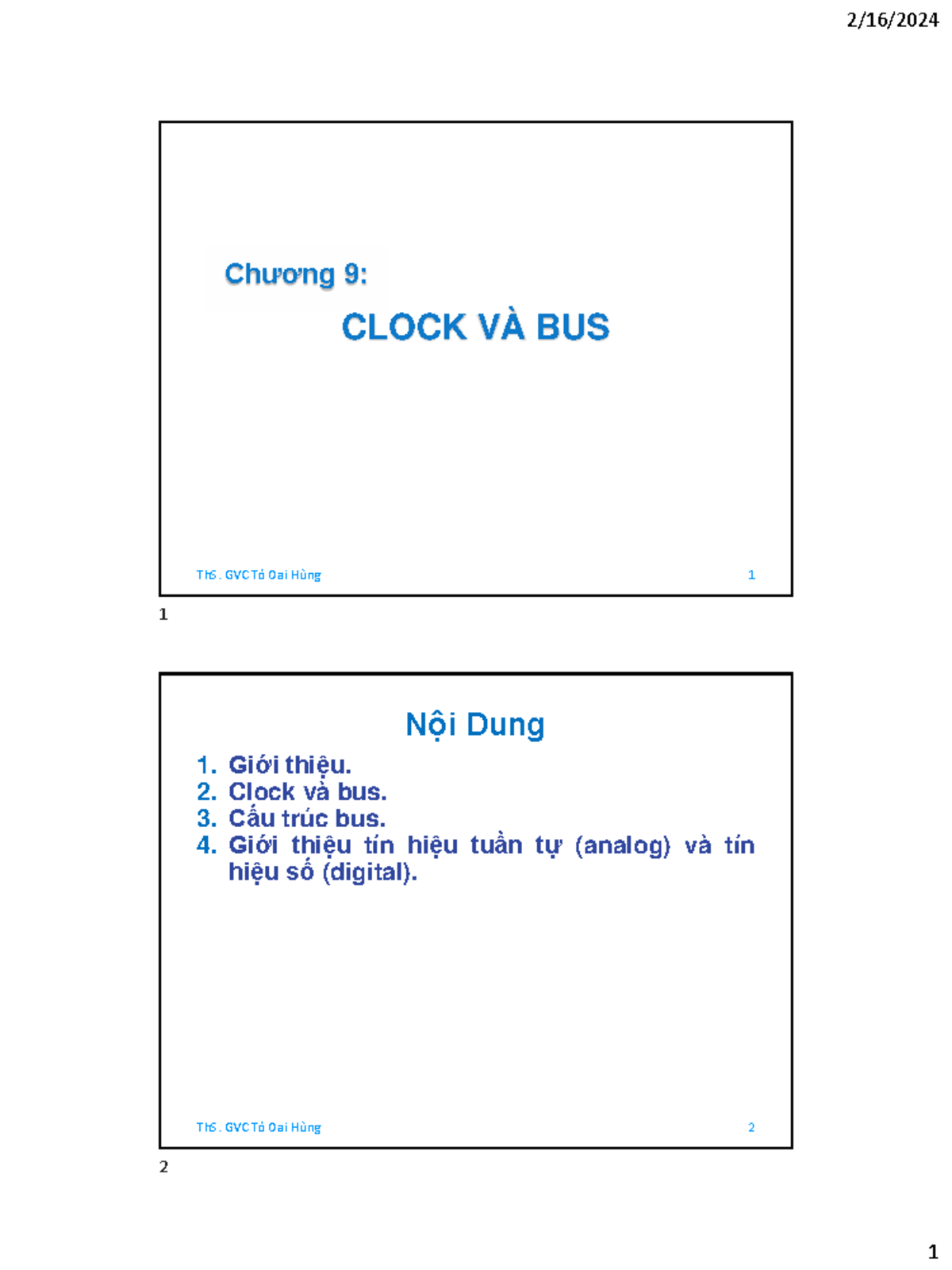 Chương 9: CLOCK VÀ BUS - ThS. GVC Tô Oai Hùng - Studocu