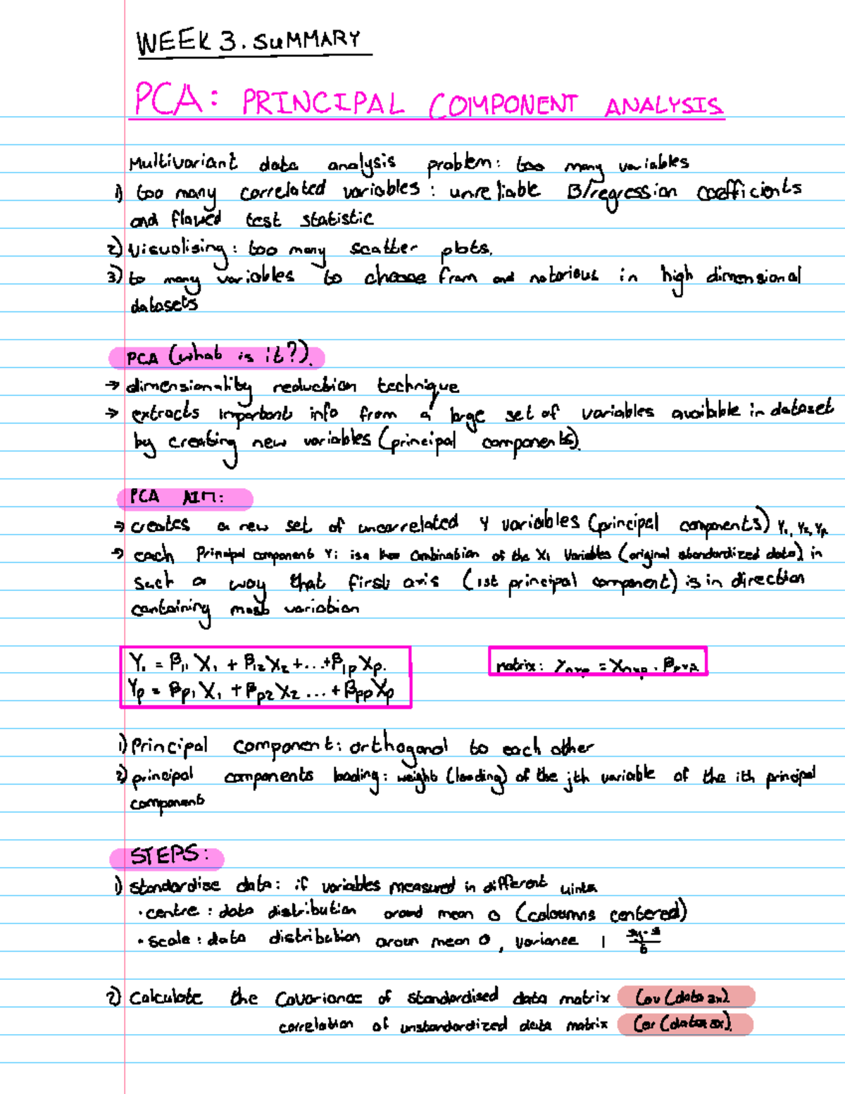 PCA - Week 3 Summary of Principal Component Analysis - Studocu