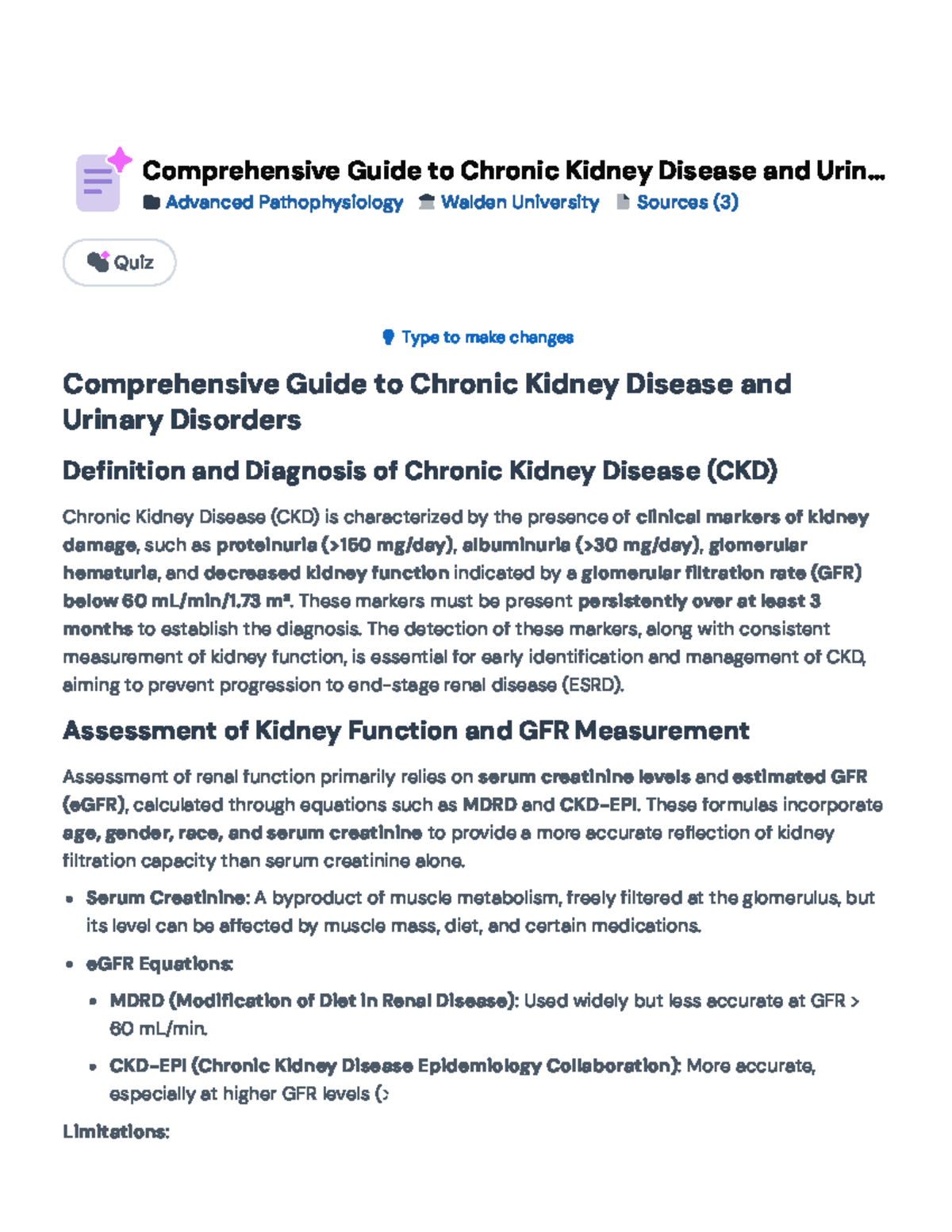 Comprehensive Study Guide for CKD and Urinary Disorders (NEPH 101 ...