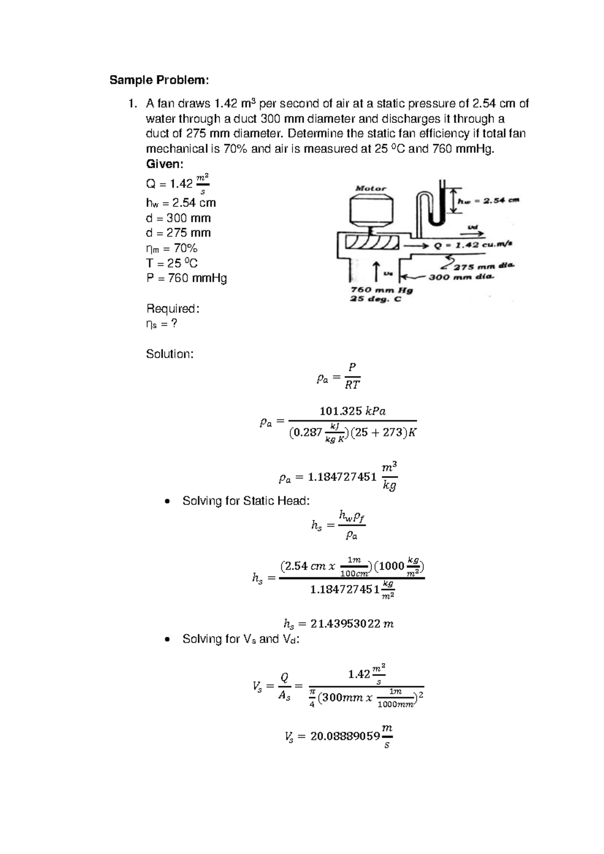 Static Fan Efficiency Calculation: Engineering Example (Course Code ...