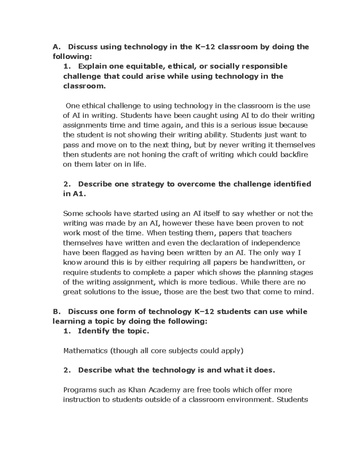 Task 1 EDU Tech: Addressing K–12 Tech Challenges and Solutions - Studocu