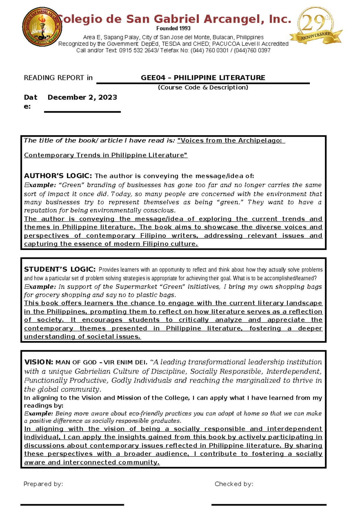 GEE04 - Philippine Literature: Finals Reading Report & Learning Diary ...