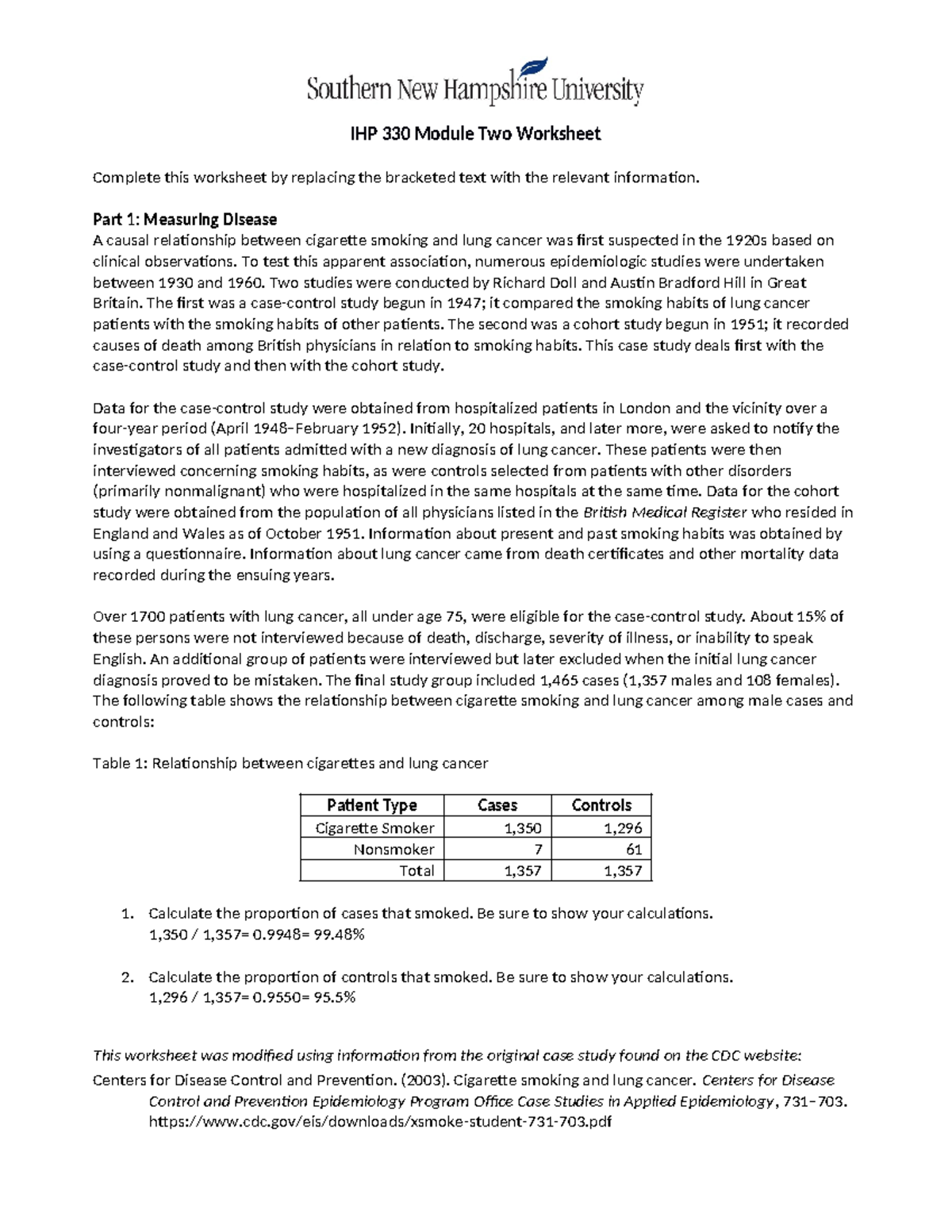 IHP 330 Module Two Worksheet - IHP 330 Module Two Worksheet Complete ...
