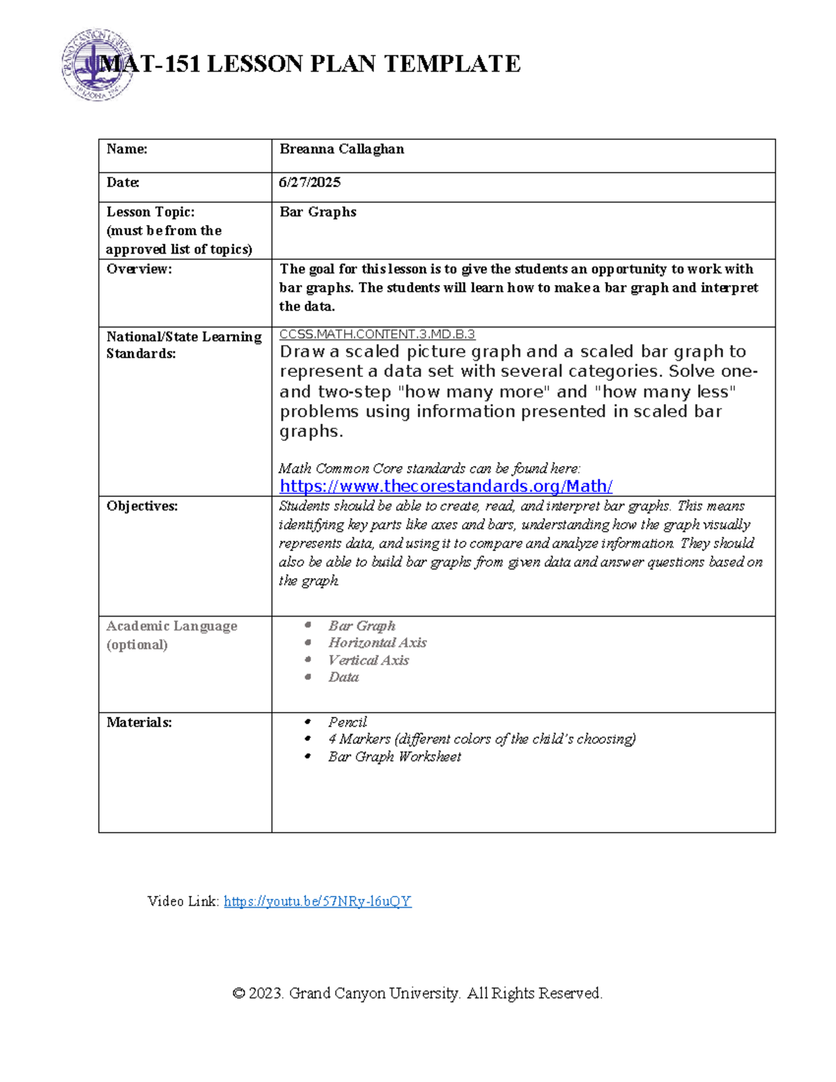 MAT-151 Lesson Plan: Understanding Bar Graphs and Data Interpretation ...