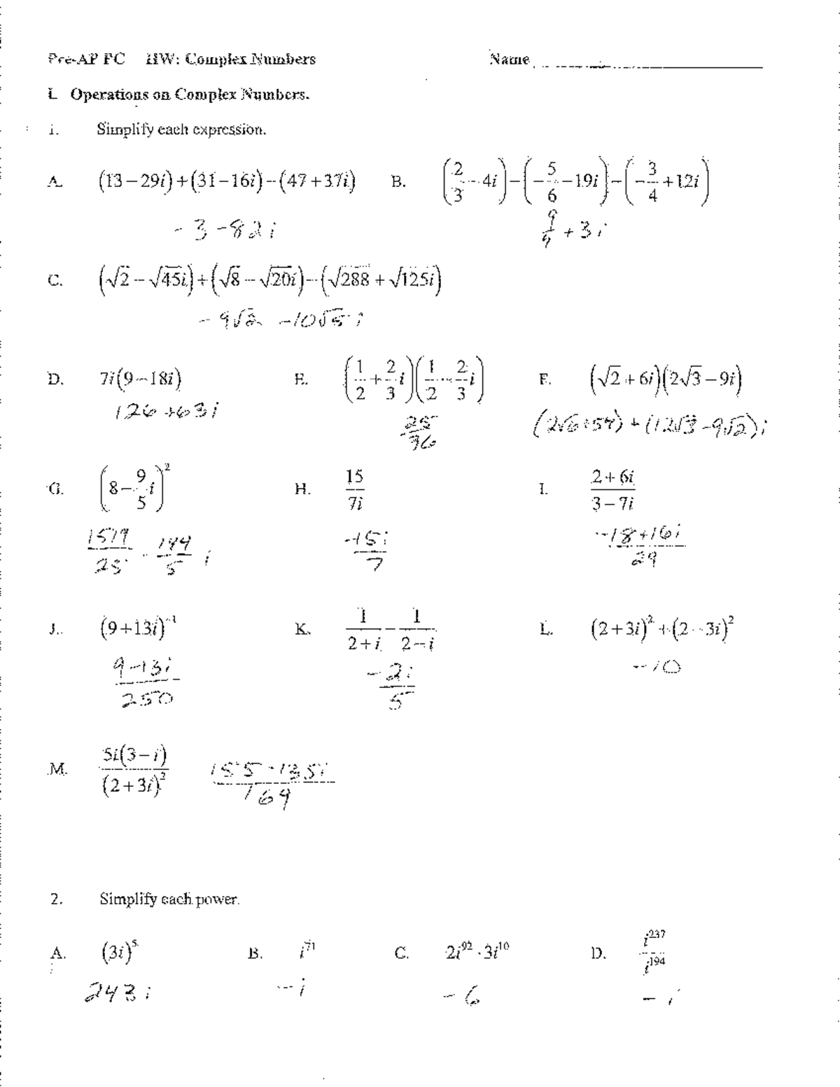 PC HW: Complex Numbers Operations and Solutions - Studocu