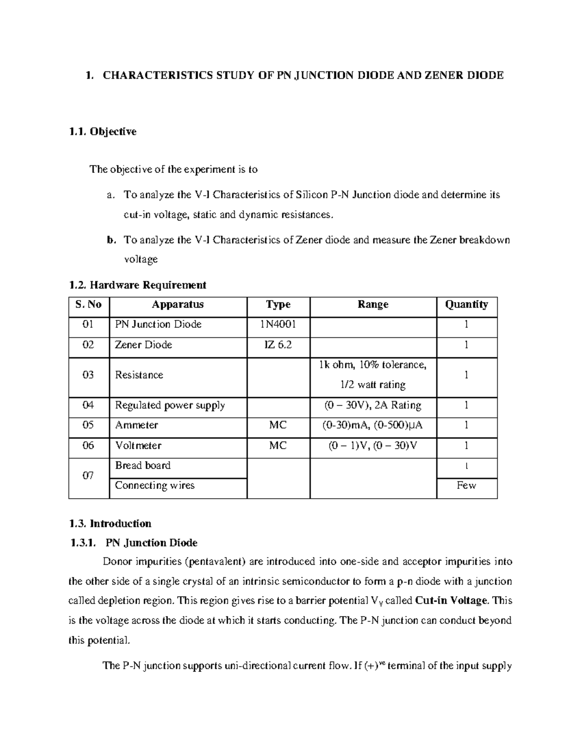 Experiment 1: Characteristics Study of PN Junction & Zener Diode - Studocu