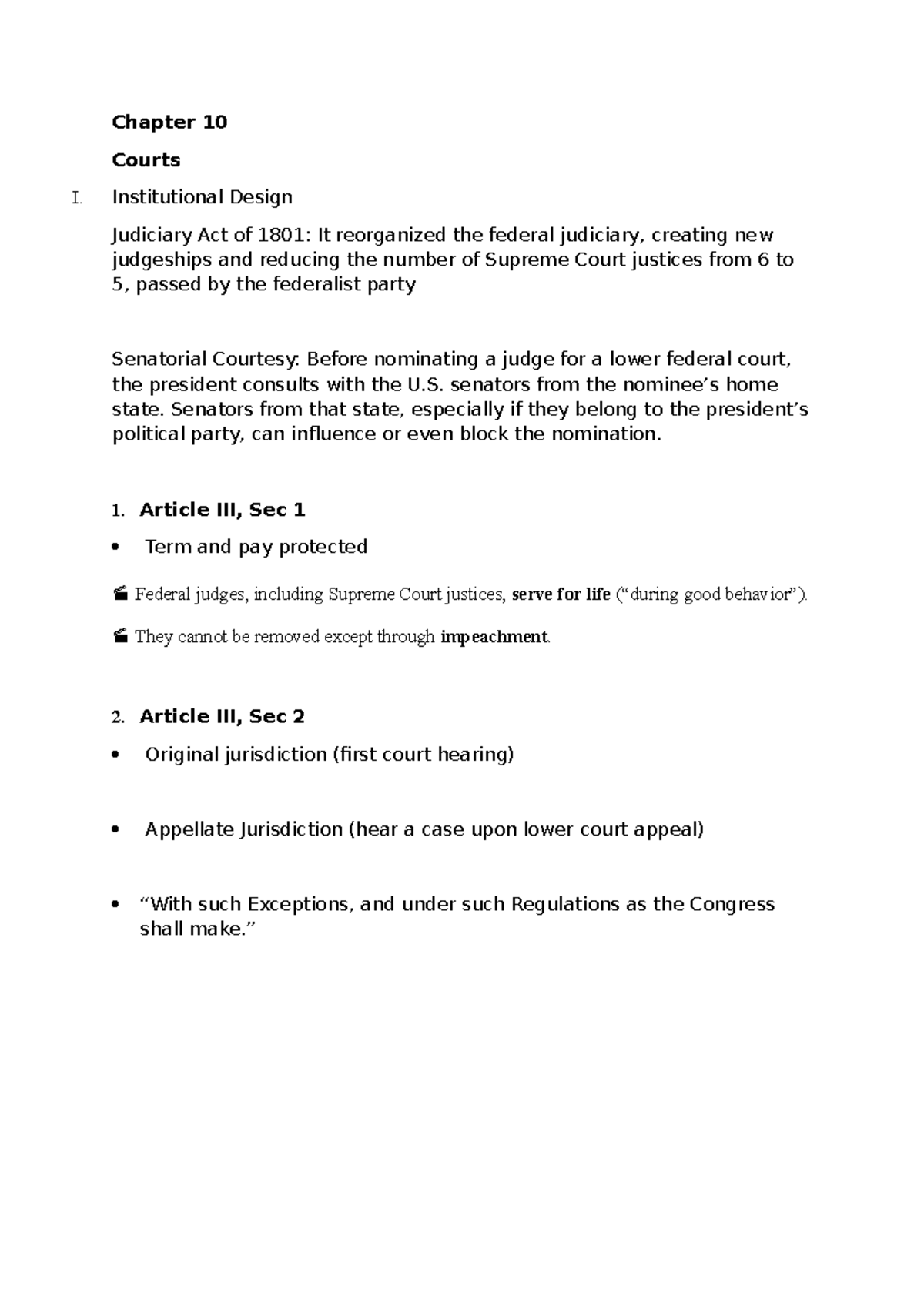 Chapter 10: Federal Judiciary Overview & Institutional Design (POL 101) - Studocu