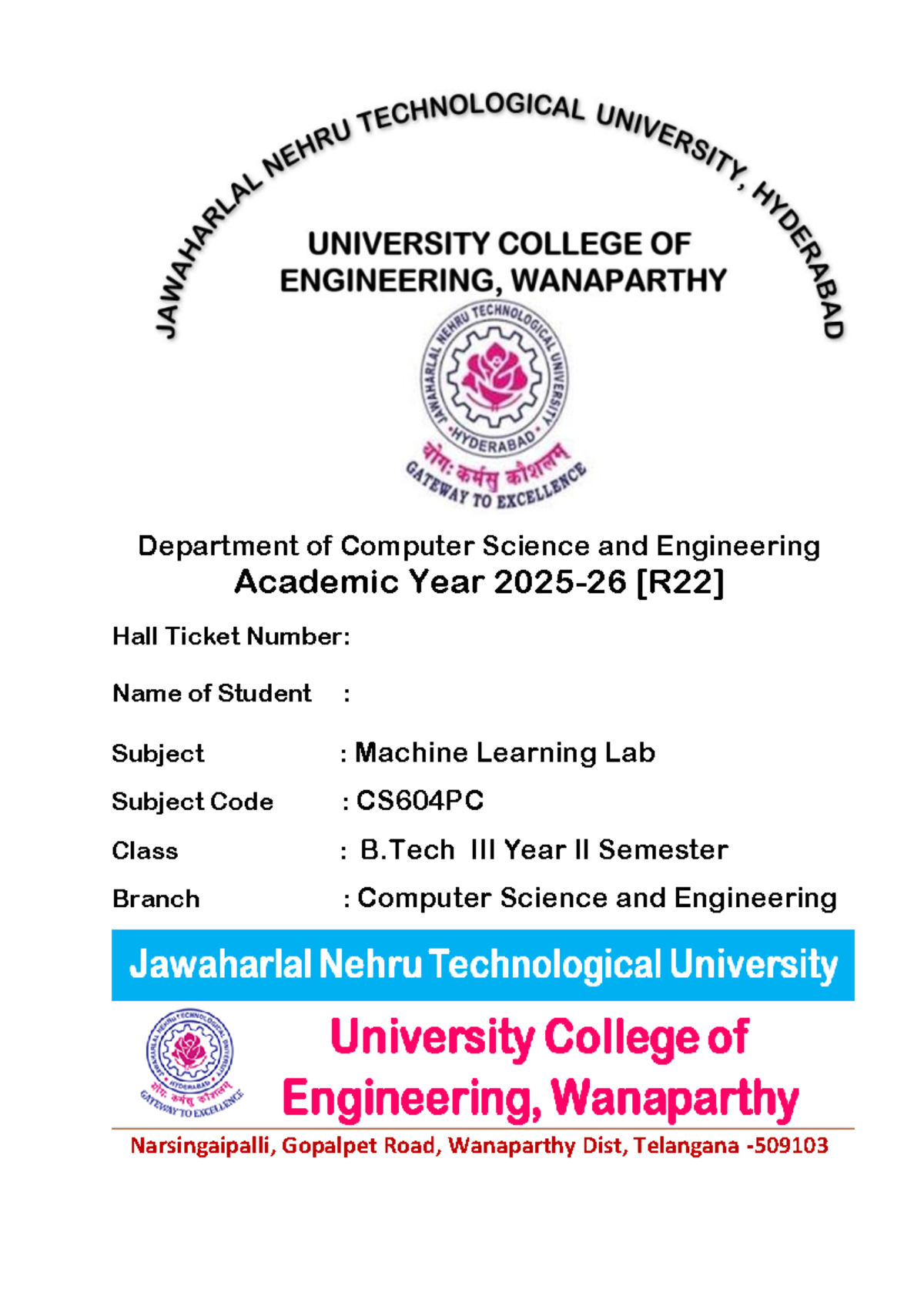 Certificate for Machine Learning Lab (CS604PC) - B.Tech II Year - Studocu