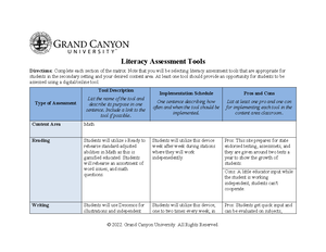 [Solved] Part 1 Literacy Assessment Tools Using the topic Resources and - Differentiated ...