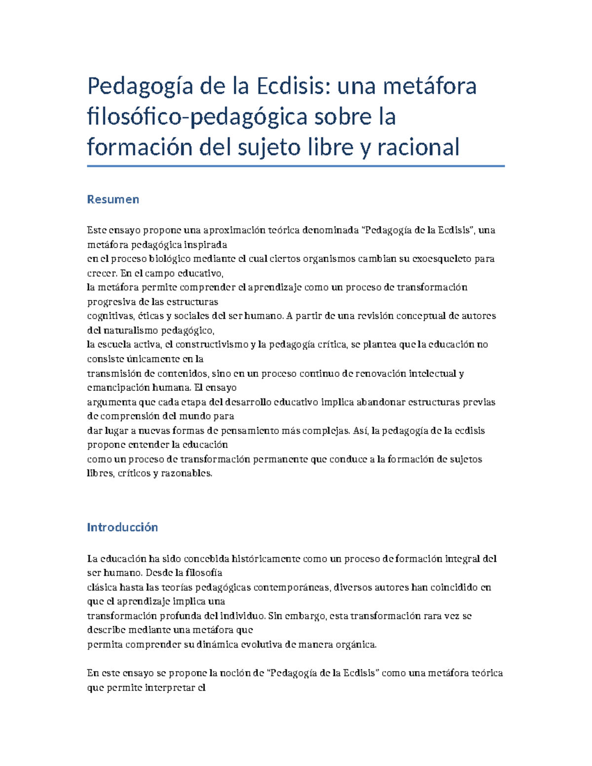 Pedagogía de la Ecdisis: Ensayo Científico sobre Transformación ...
