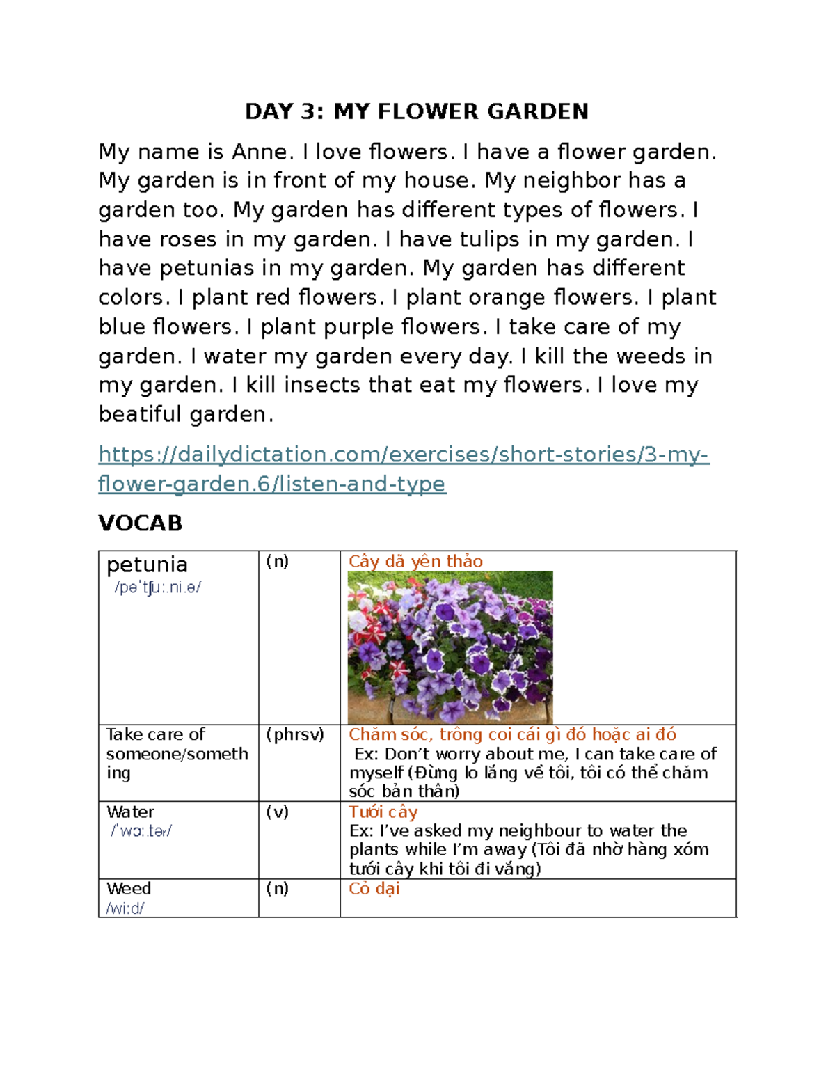 Reading 3 - My Flower Garden: Anne's Love for Her Blooming Space - Studocu