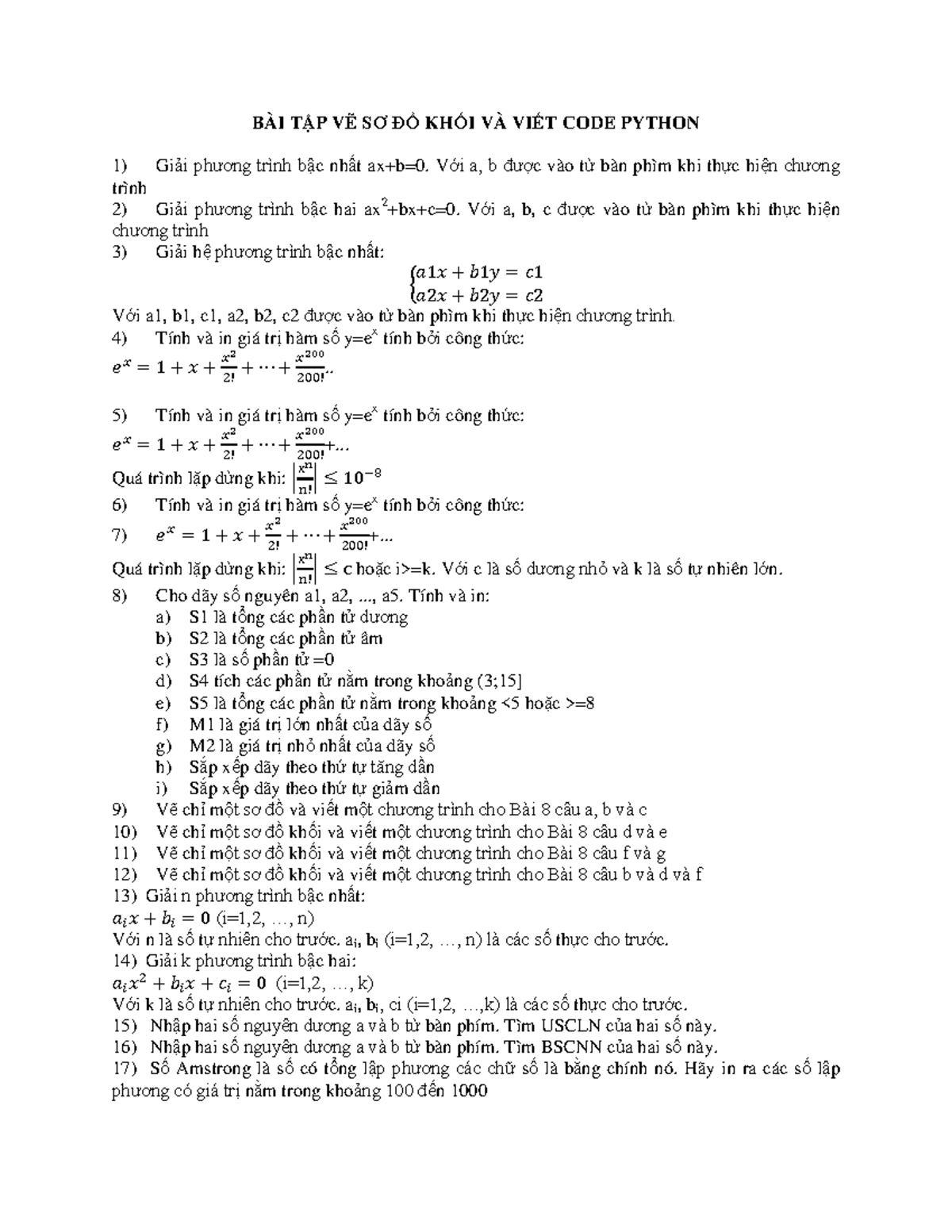 Bài Tập Vẽ Sơ Đồ Khối và Viết Code Python (50 Bài Tập) - Studocu