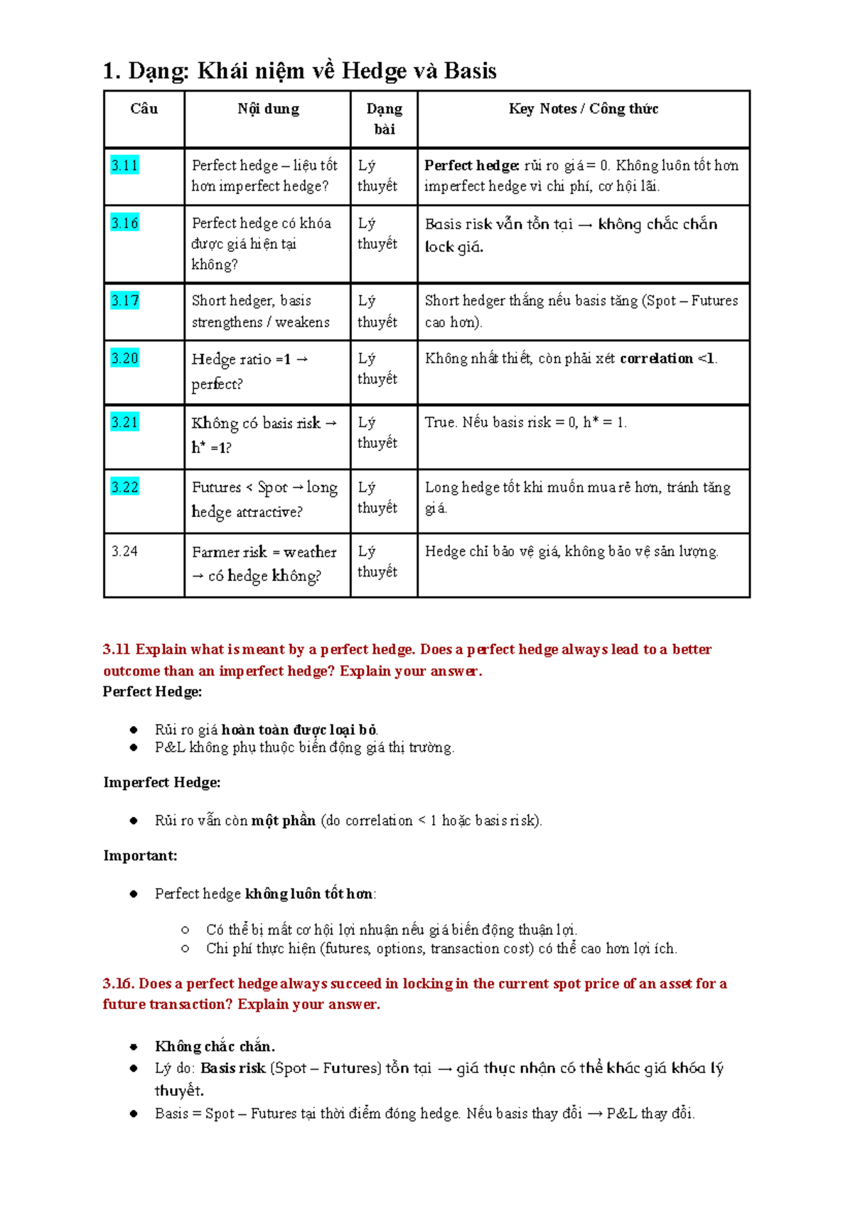 Derivatives - Lecture Notes: Hedge, Basis, and Risk Management Concepts ...