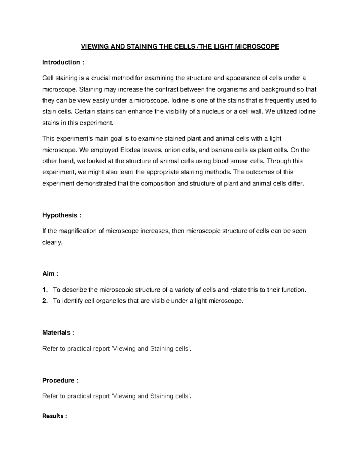 Biology 1 - Final Exam: Viewing & Staining Cells with Microscopes - Studocu
