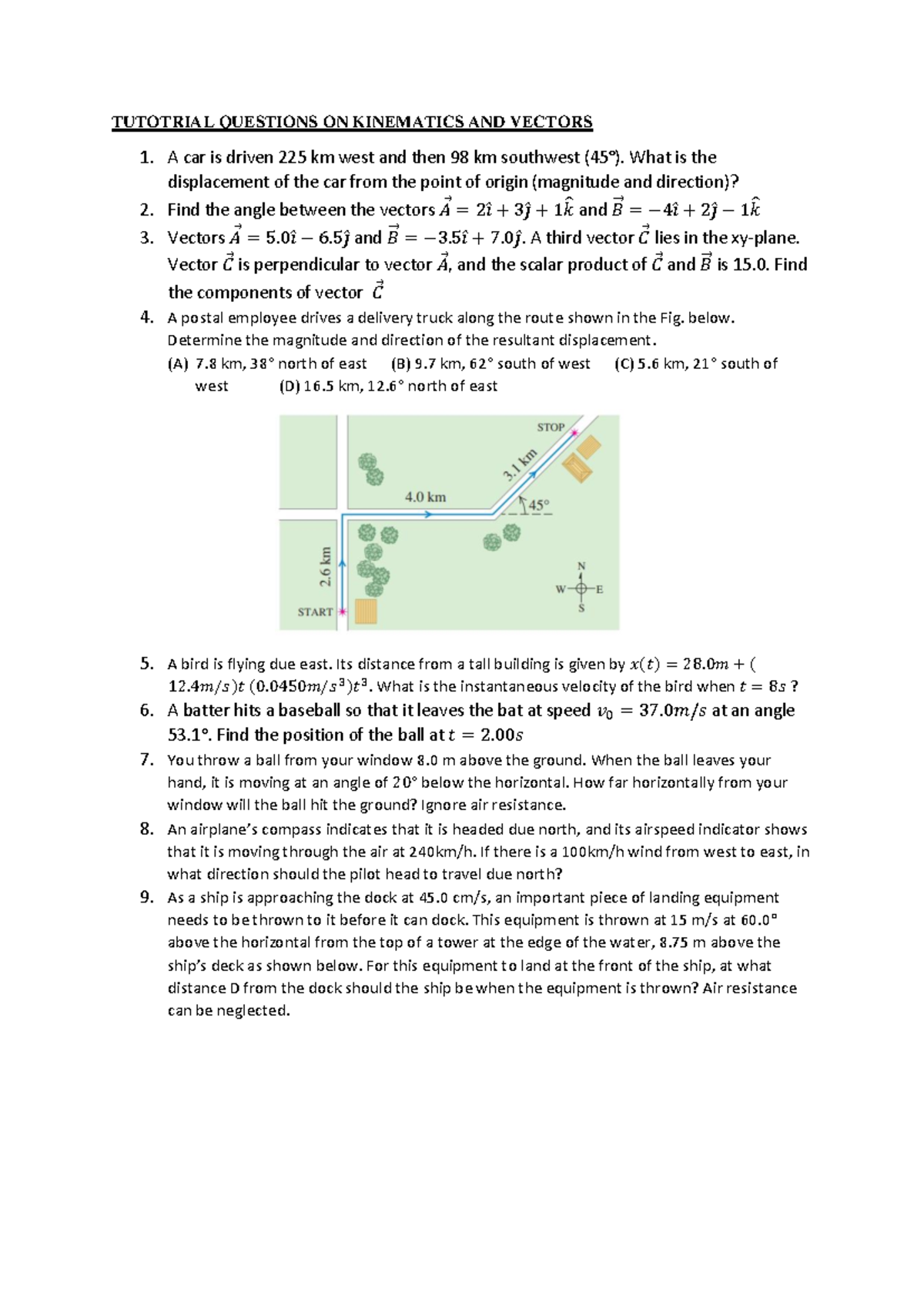 TUT 101: Tutorial Questions on Vectors & Kinematics for Exam Prep - Studocu