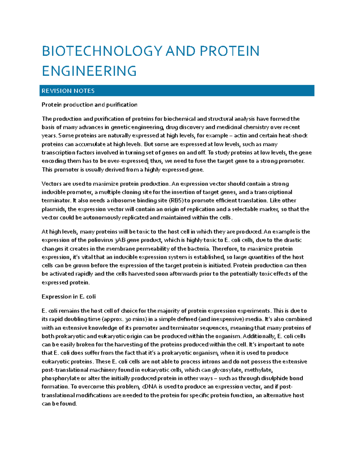 PM314 - Biotech - Lecture Notes on Protein Engineering (1-3) - Studocu